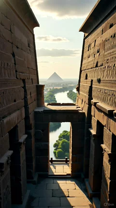 Ancient Egyptian View Pyramid River Temple Architecture Sunrise | AI Video