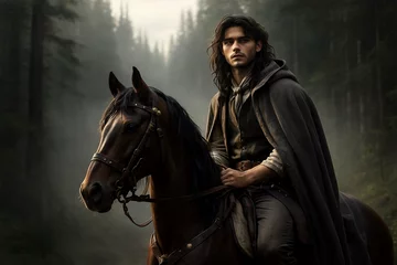 Young Nordic Man Riding Dark Brown Horse Misty Forests Sweden 1794 ...