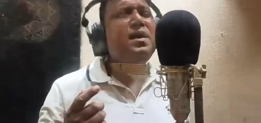 Man Recording Voice In Studio With Microphone And Headphones | AI Video