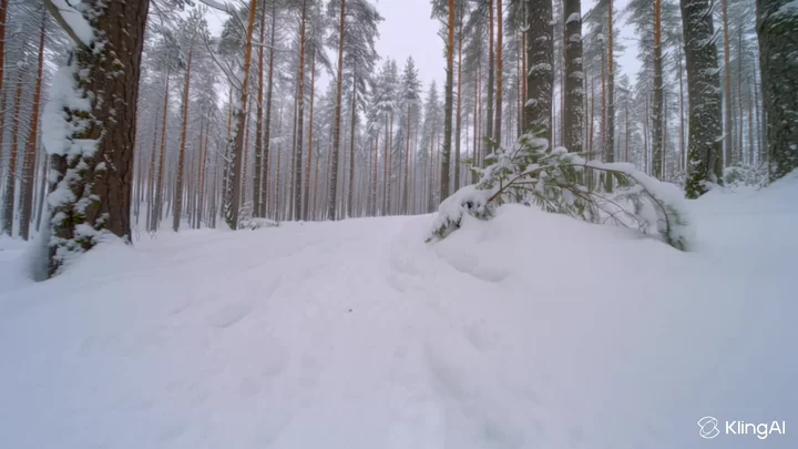 First Person View Steady Cam Walk Through Majestic Winter Forest | AI Video