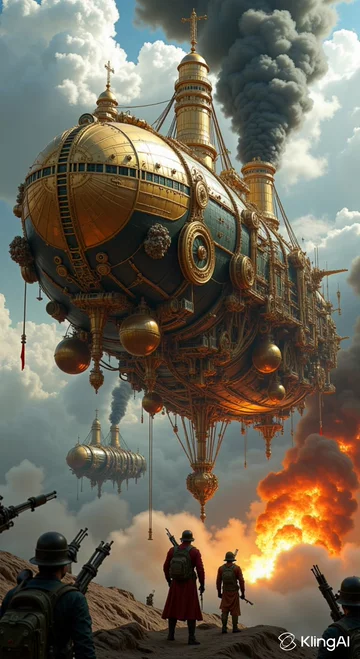 Steampunk Assault 3d Animation Colossal Zeppelin Fortress Soldiers ...