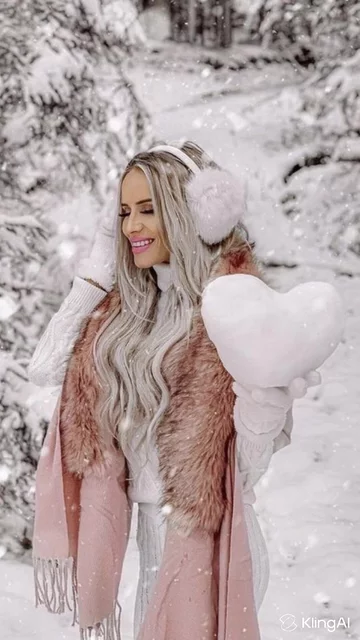 Woman Walking In Winter Wonderland Snow Falling Beautiful Winter Scene | AI Video