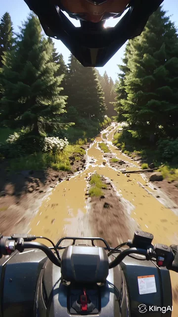 Pov Riding Atv Through Muddy Forest Road | AI Video