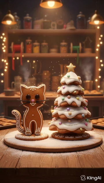 Gingerbread Cat And Tree Pixar Style Animation Warm Magical Funny | AI ...