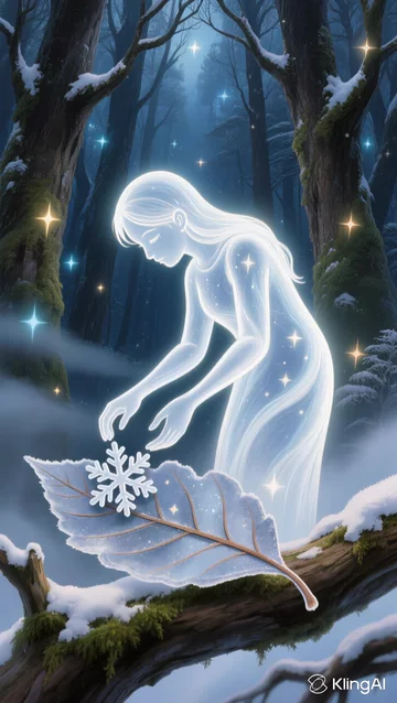 Ethereal Spirit Crafting Snowflake In Enchanted Forest Night | AI Video