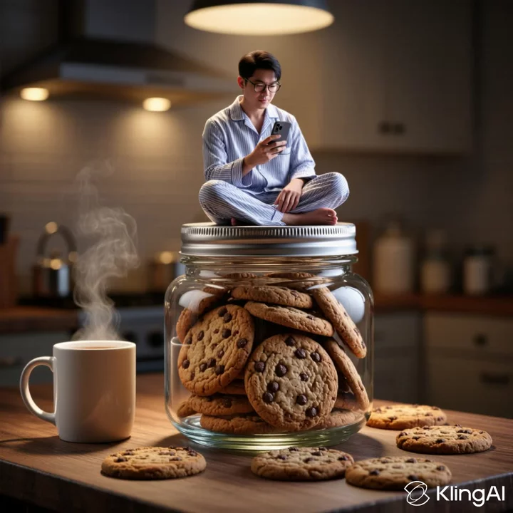 Man Meditating On Giant Cookie Jar Chocolate Chip Cookies Cozy Kitchen ...