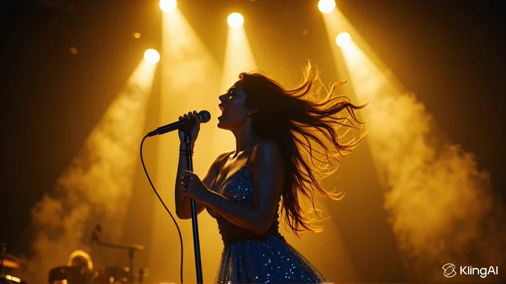 Young Woman Singing On Stage Live Concert Performance | AI Video