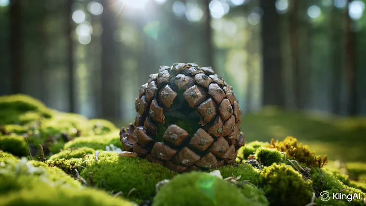 Macro Shot Of Baby Moss Owl Emerging From Pinecone In Forest | AI Video