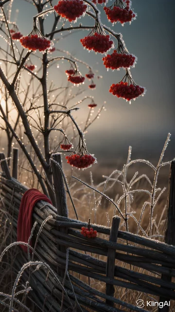 Kalyna Red Berries On Tree Branches Winter Frost Scenery | AI Video