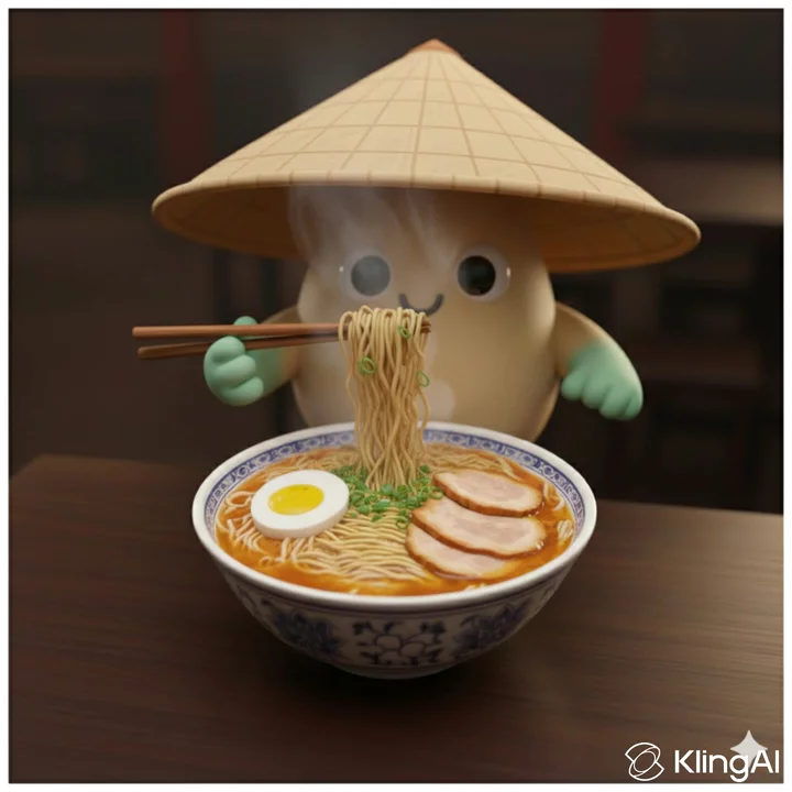 Cute Cartoon Character Eating Steaming Ramen With Chopsticks Pixar ...