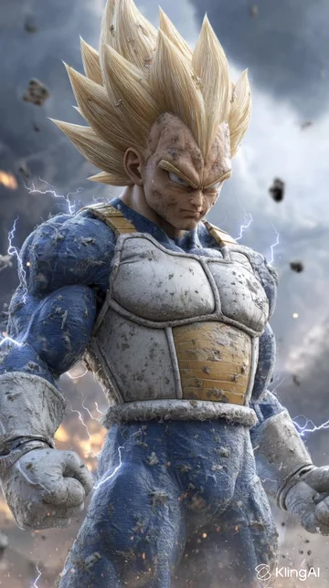 Ss2 Vegeta Powerful Battle Stance Lightning Storm Background | AI Video