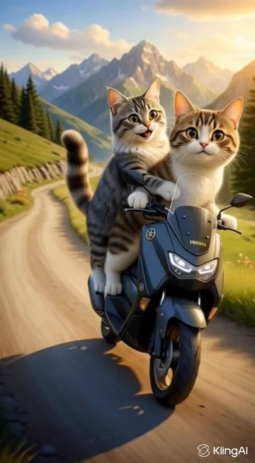 Two Cats On Yamaha Scooter By Riverside Pier Watching Fish Cinematic 3d ...