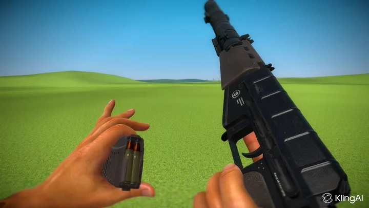 Gmod Gun Handling Animation In A Green Field Under Blue Sky | AI Video