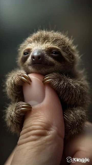 Cute Baby Sloth On Finger Adorable And Happy | AI Video