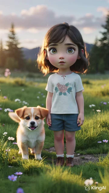 Girl Puppy Meadow Flowers Sunlight Joyful Summer Cinematic Animation ...