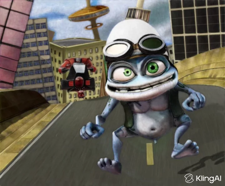 Crazy Frog Escapes Chasing Biker Missile Attack Action Scene | AI Video