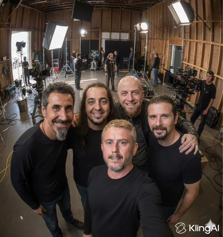 Band Members Smiling On Stage With Guitars Ready For Performance | AI Video