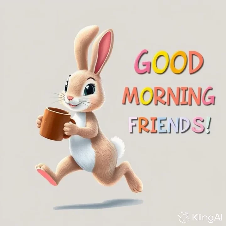 Bunny Running With Coffee Good Morning Friends | AI Video
