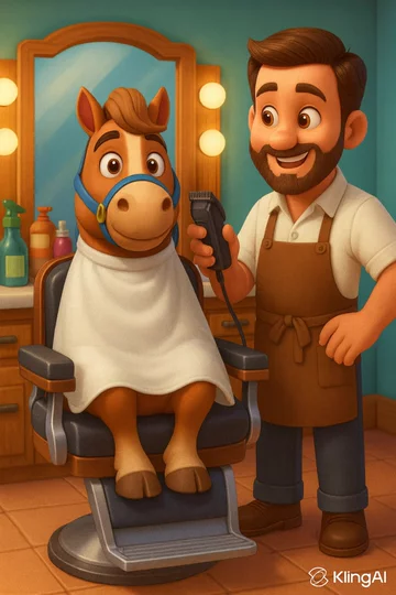 Barber Gently Prepares To Cut Horse Hair In Friendly 3d Cartoon ...