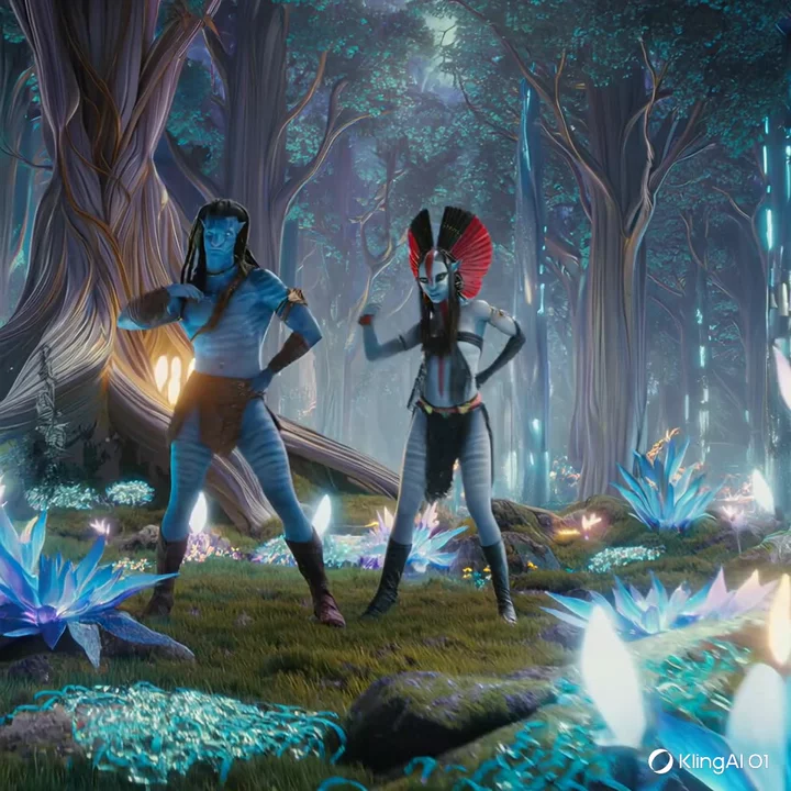 Two Avatar Characters Dancing In Mystical Forest Sci Fi Fantasy | AI Video