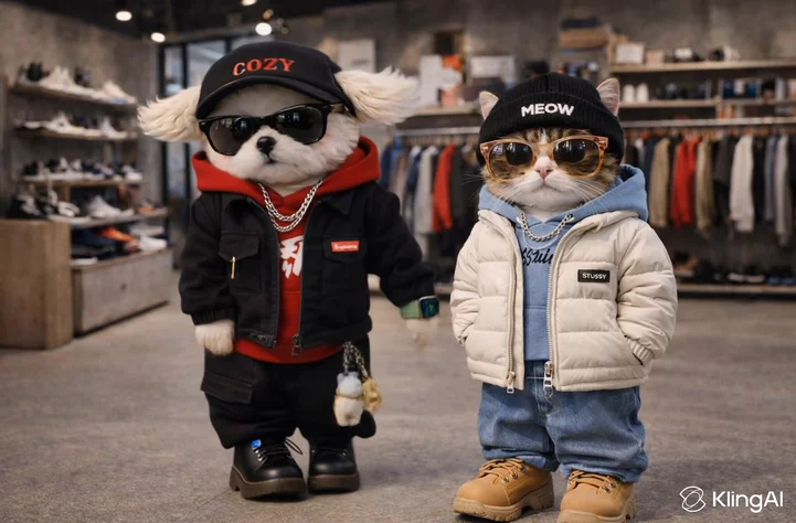 Cozy Dog And Cat Friend Dance Cute Rhythmic Steps In Trendy Street ...