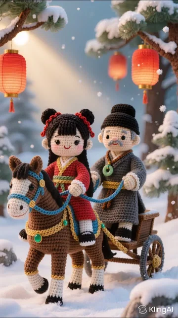 Traditional Chinese Couple Riding Horse Drawn Carriage In Snowy Forest ...