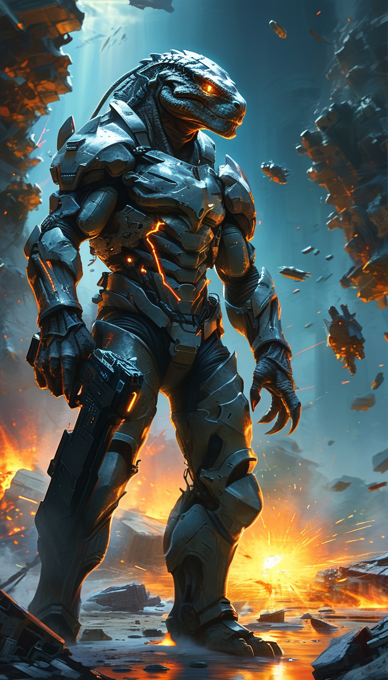 Reptiloids Alien Creatures In Futuristic City Night Scene | AI Image