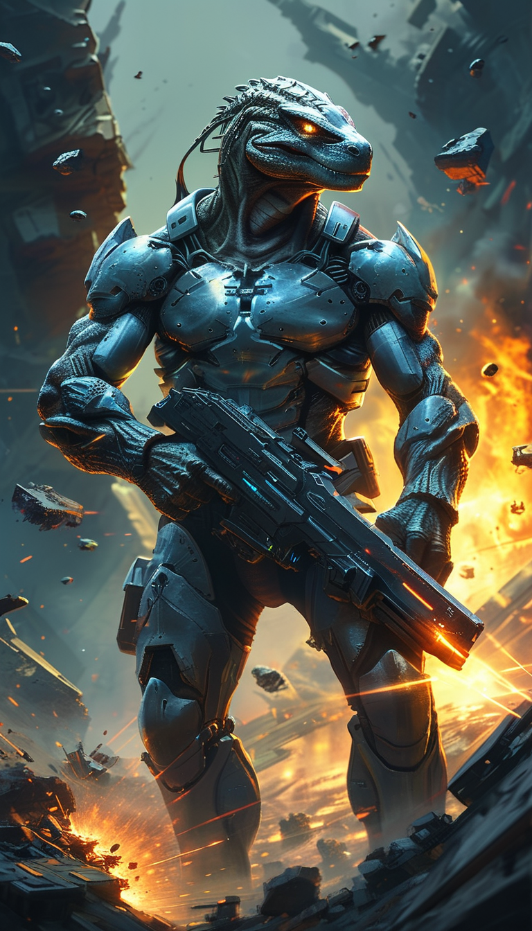 Reptiloids Alien Creatures In Futuristic City | AI Image