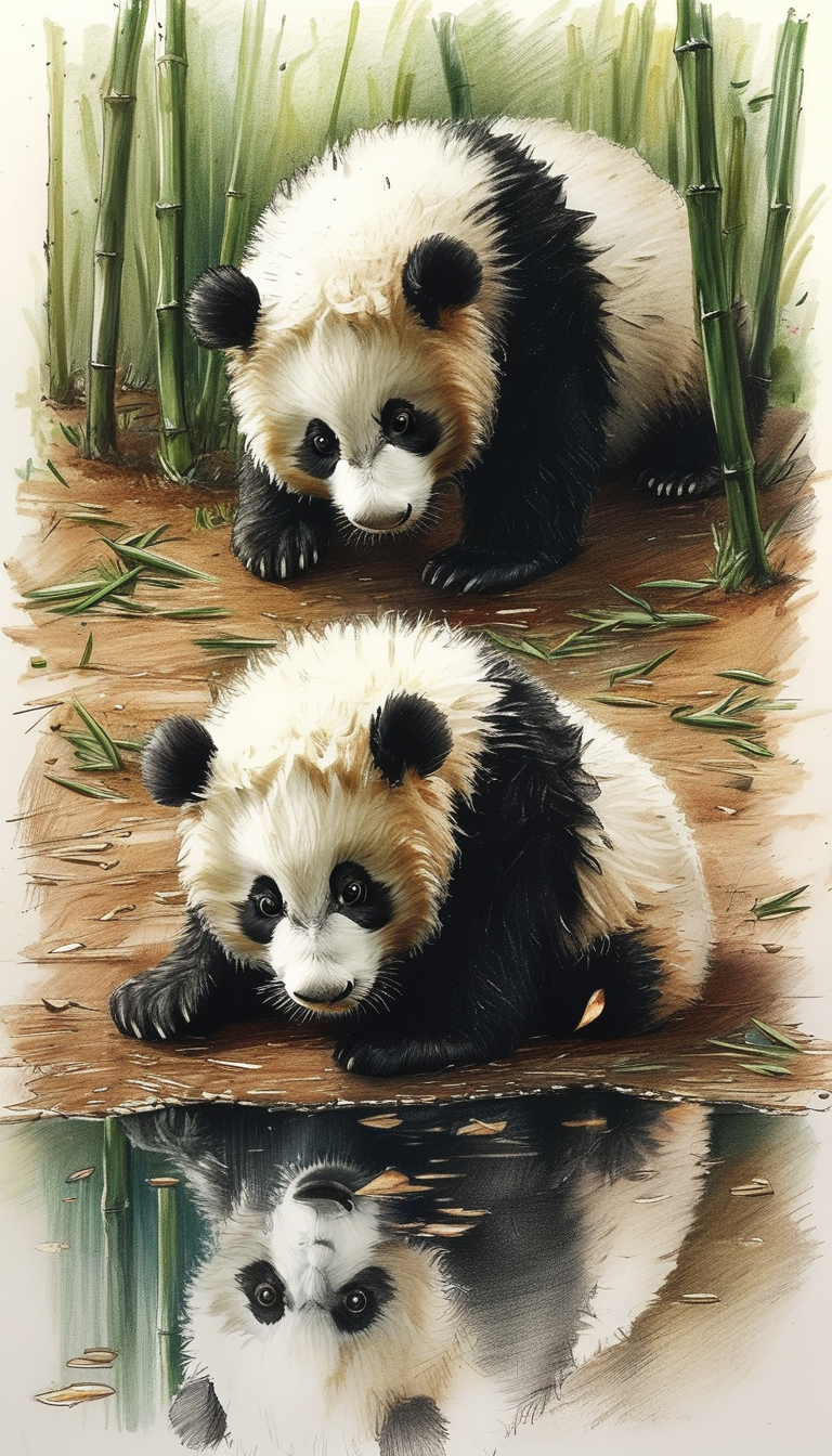 Panda Babies Playing By The Water Adorable Wildlife Moments | AI Image