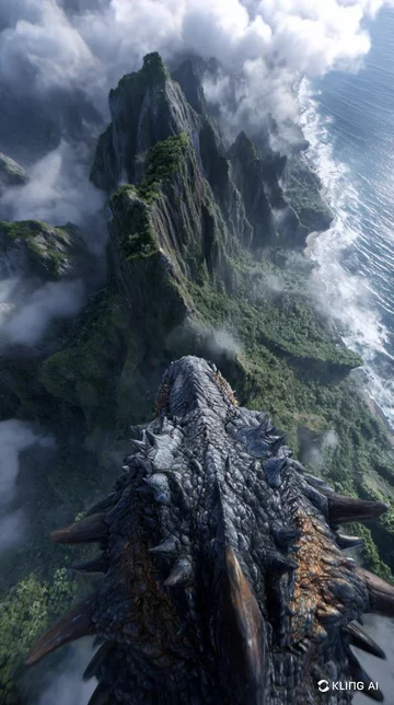 Dragon Flying Over Misty Mountains And Ocean Waves | AI Video