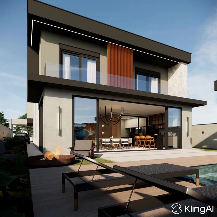 Modern House Day To Night Transition Contemporary Architecture Clean Lines | AI Video