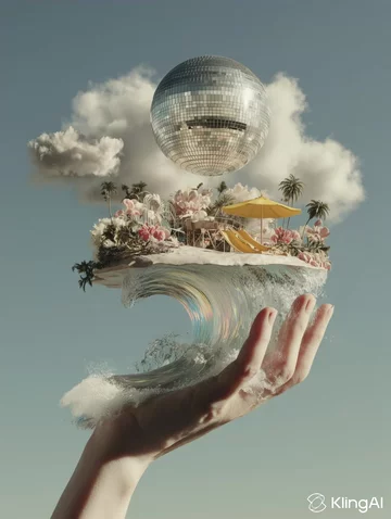 Sun Party Disco Ball Tropical Island In Hand | AI Video