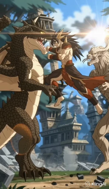 Muscular Horned Warrior Red Black Attire Glowing Sword Epic Anime ...