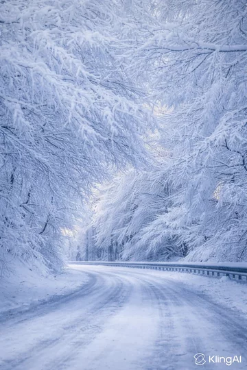 Snowy Winter Road Journey Through A Snow Covered Forest | AI Video