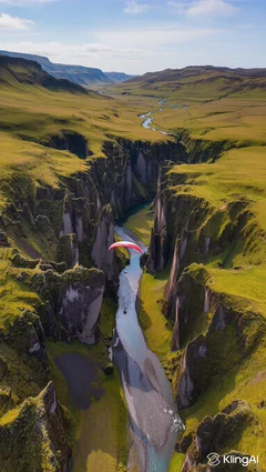 Drone View Waterfall River Volcano Picturesque Canyon Smooth Continuous ...