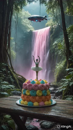 Mystical Forest Neon Pink Waterfall Ballerina Cake Spaceship 8k Render ...