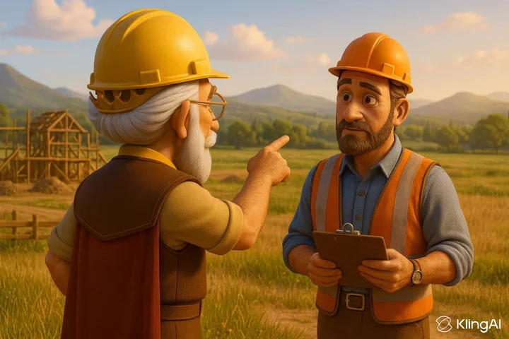 Old King Instructs Construction Worker On Construction Site | AI Video