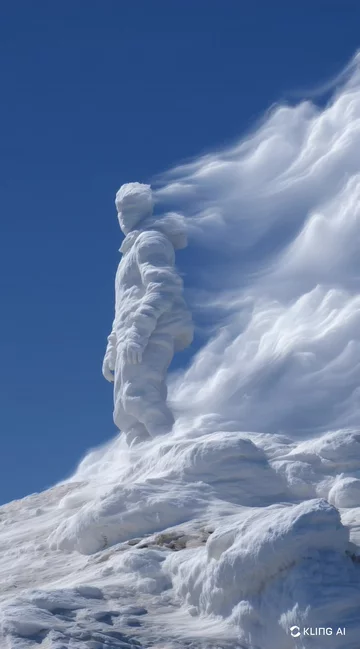 Figure In White Hooded Outfit Atop Snowy Mountain Swirling Snow Vortex ...