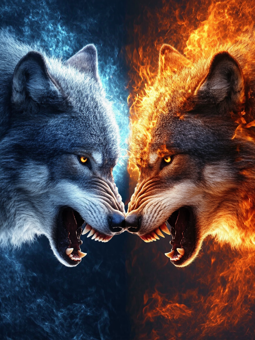 Two Wolves Face Off Mystical Spiritual Showdown Psychedelic Background ...