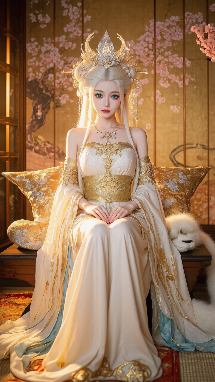 Chinese Princess Xianxia Jade Pedestal Hanfu Dress Golden Silk Pibo ...