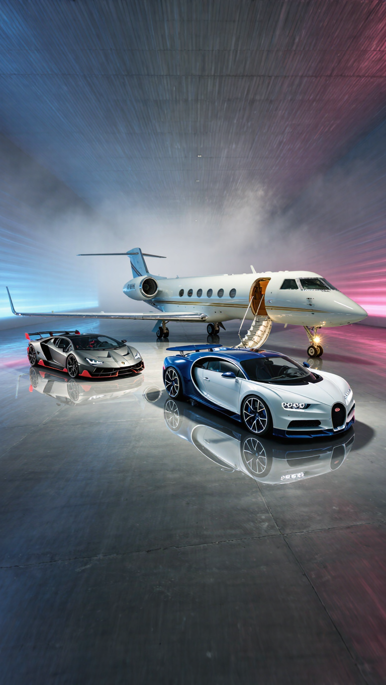 Luxury Bunker Showcases Rarest Bugatti Lamborghini Private Jet | AI Image