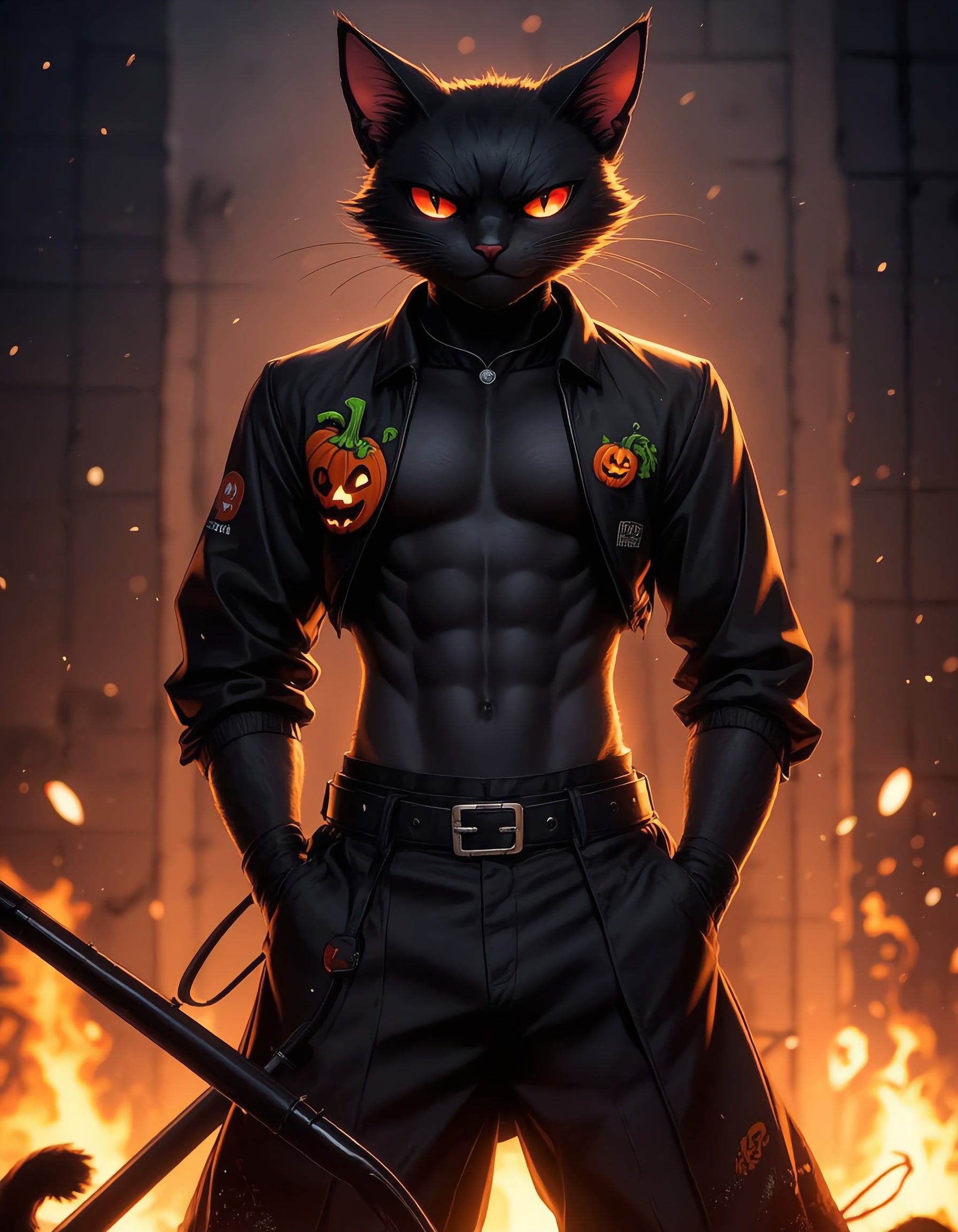 Halloween Black Cat Spooky Night Celebration | AI Image