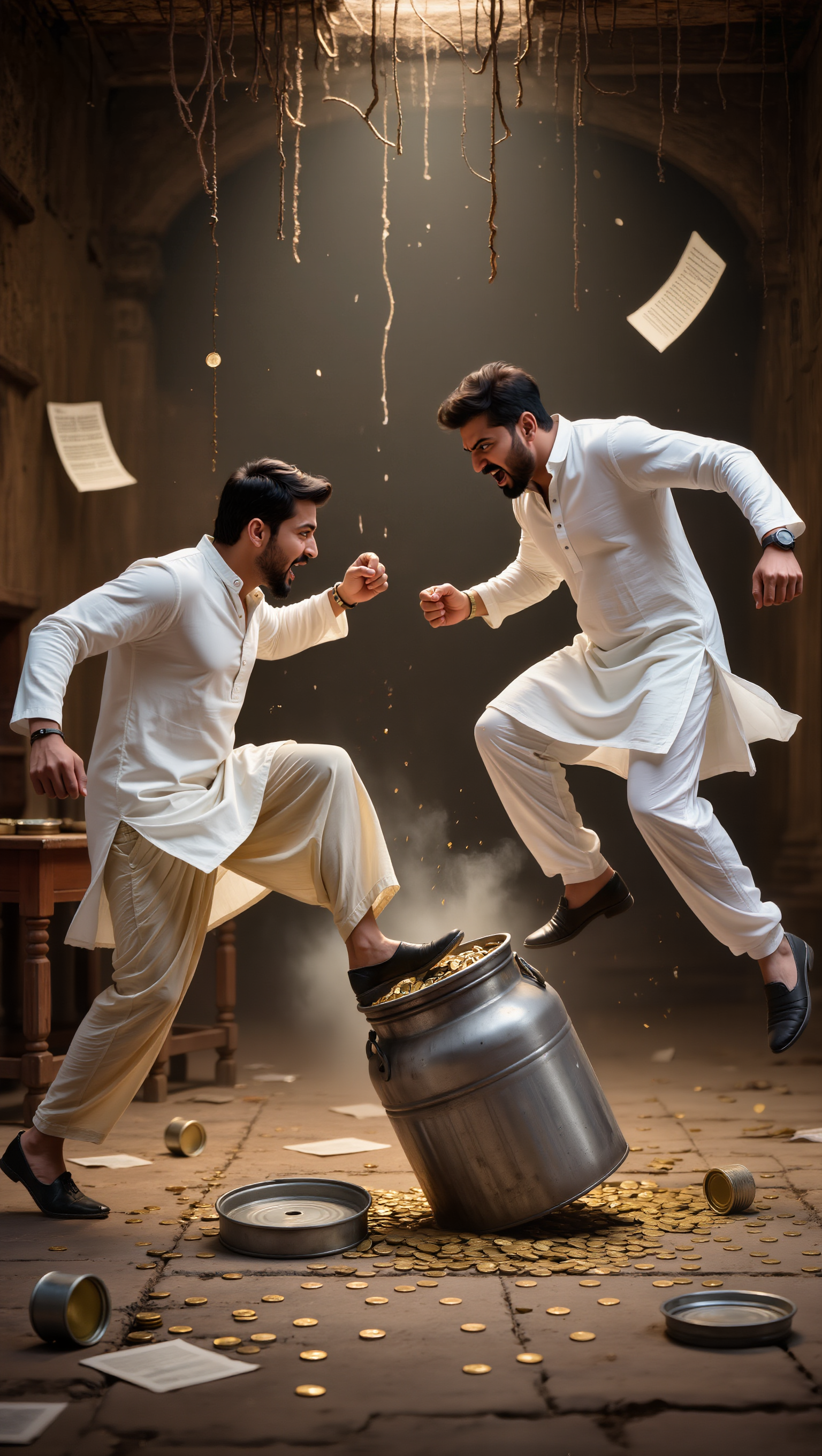 Seth Falls Into Pot Two Seths Emerge Fight For Treasure | AI Image