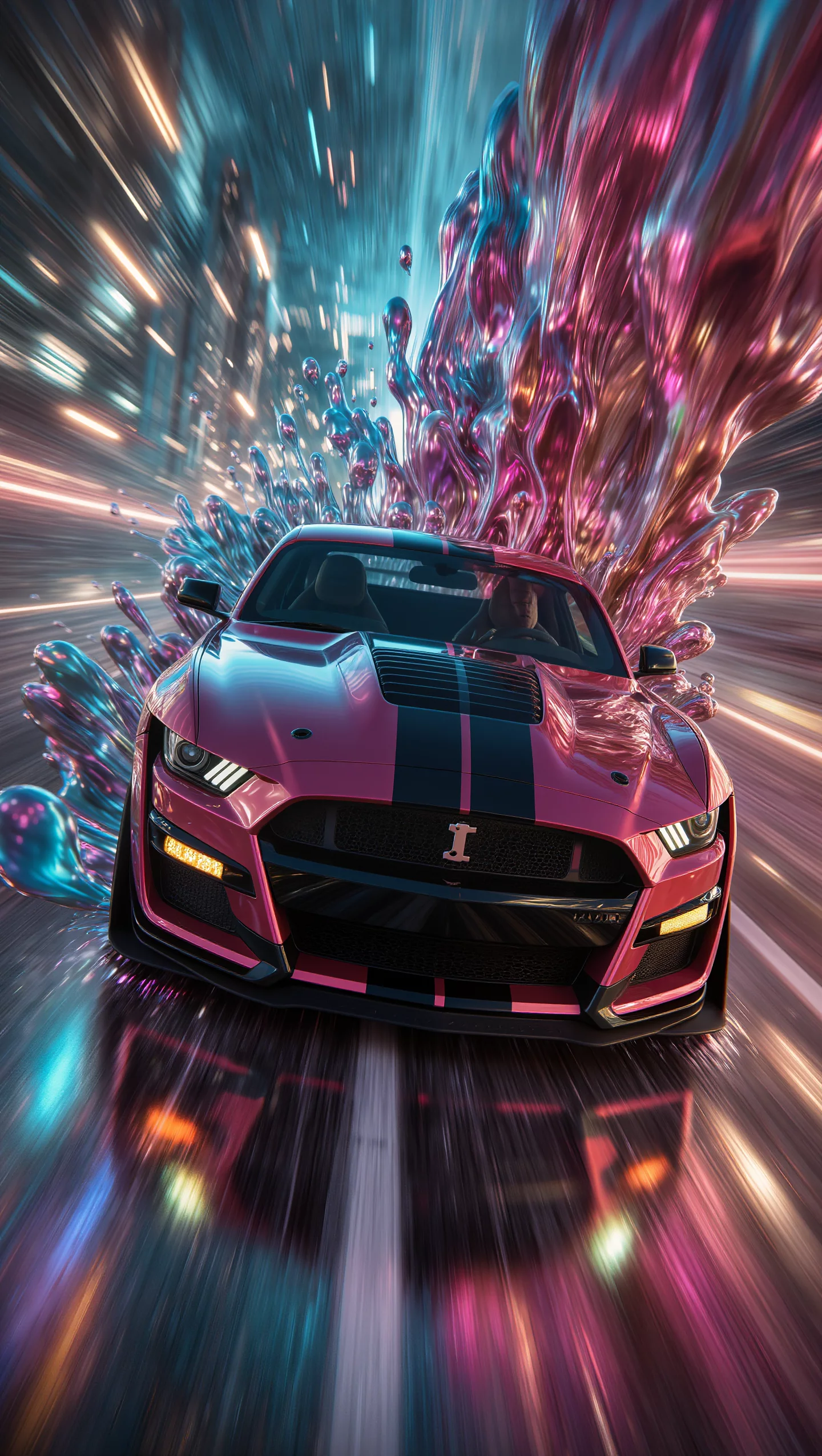 Shelby Gt500 Mustang Neon Highway Speed Racing Abstract Art | AI Image