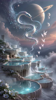 Ethereal Dragon Ripples Through Glowing Waterfall Streams Celestial ...