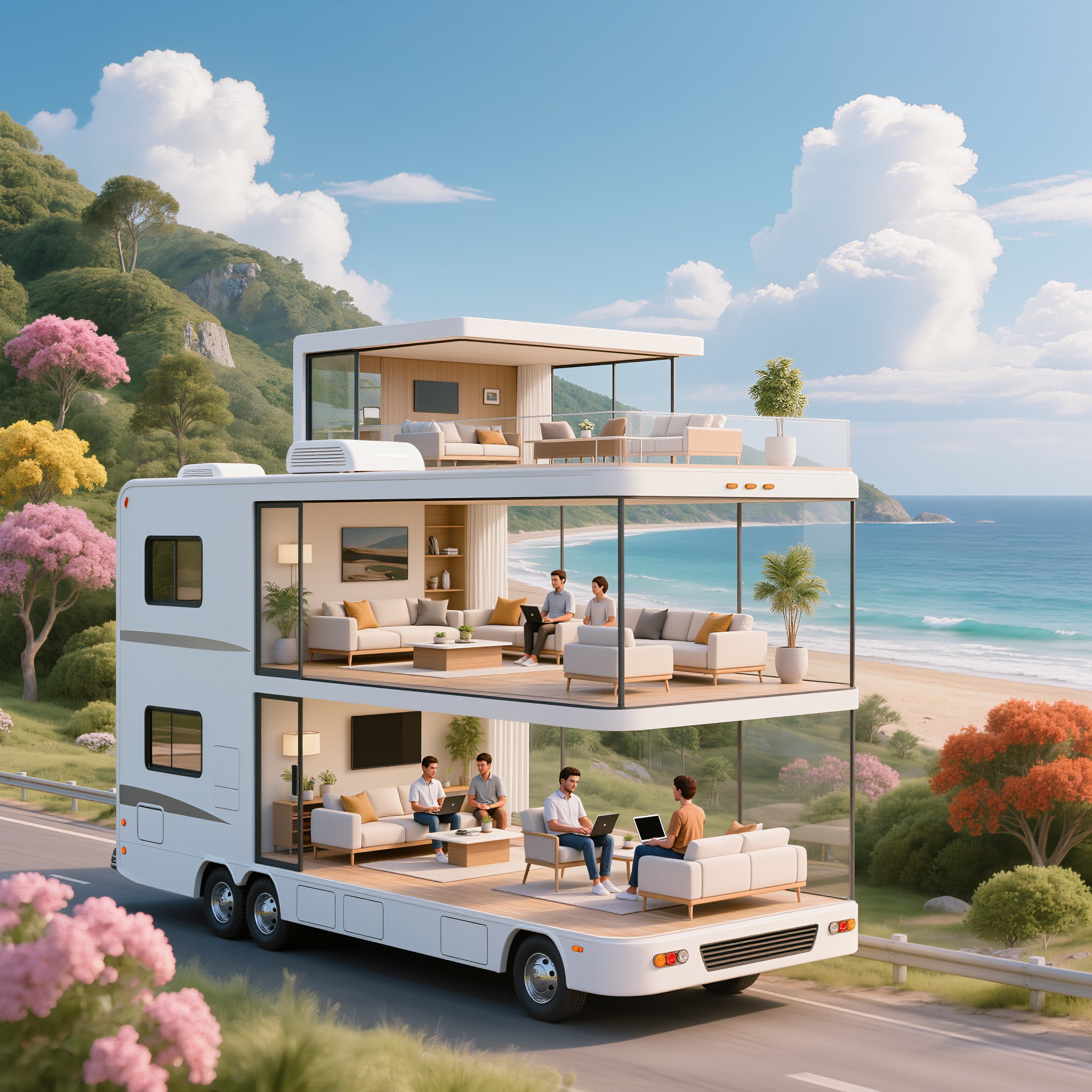 Two Story Luxury Rv Rooftop Terrace Ocean Views Freedom | AI Image