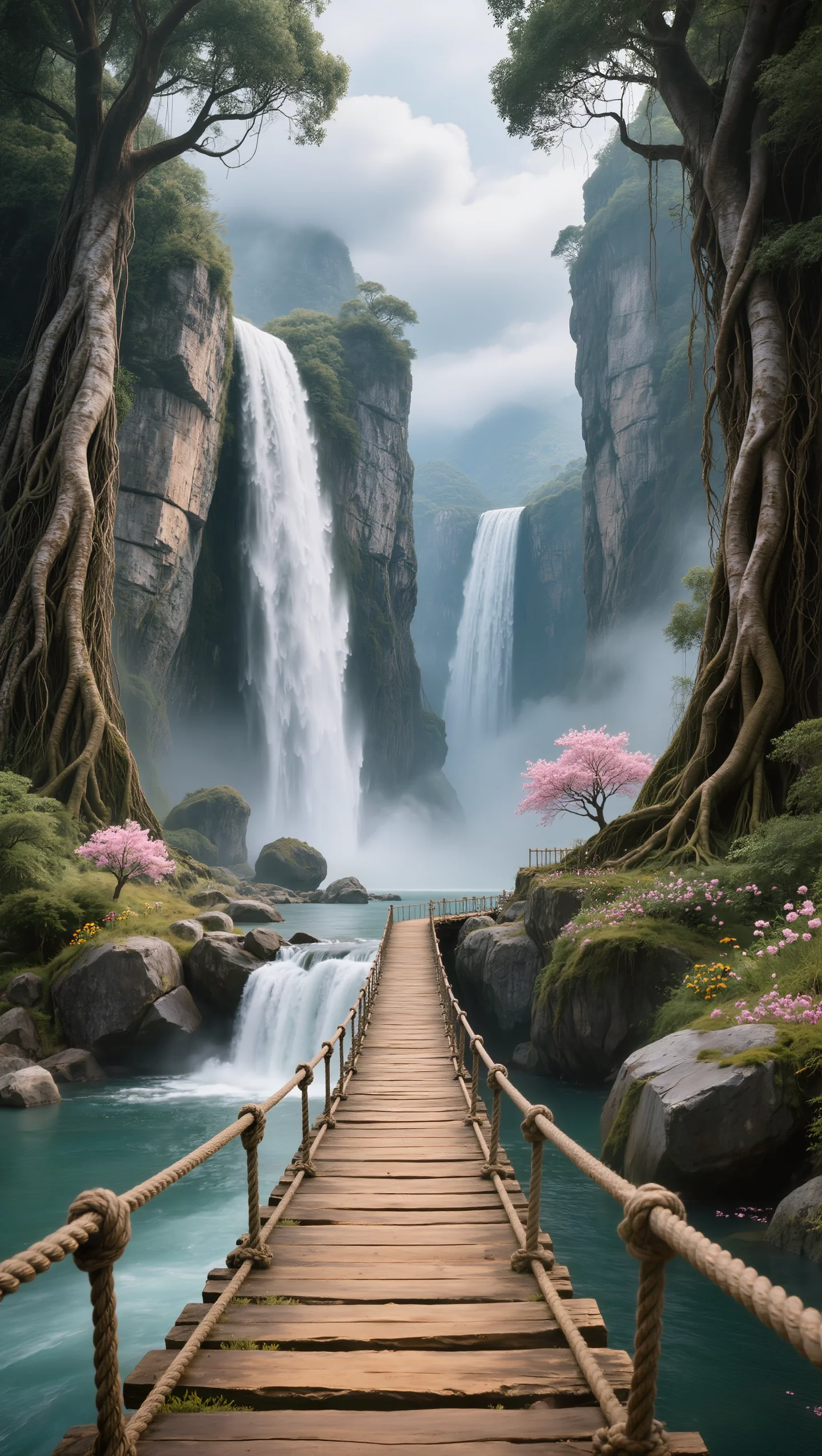 Wooden Plank Bridge Scenic Nature Pathway | AI Image
