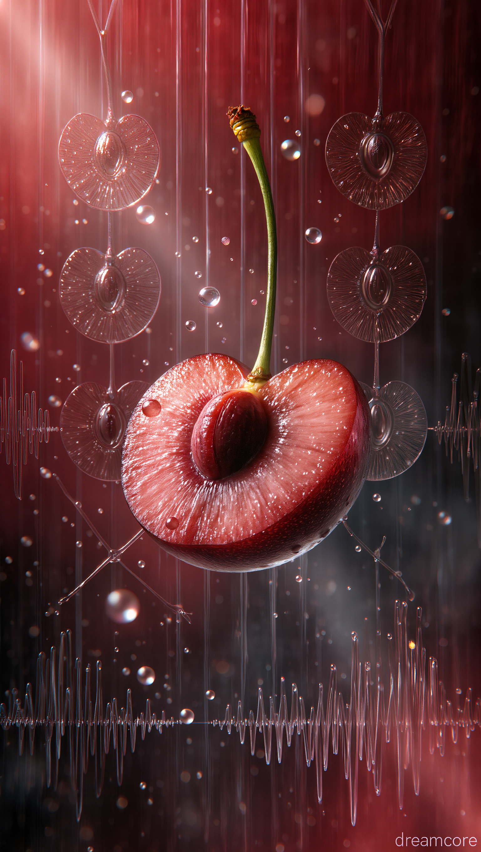 Crimson Bloom Cherry Gleams In Deep Red Fog Glossy Skin Luminous ...