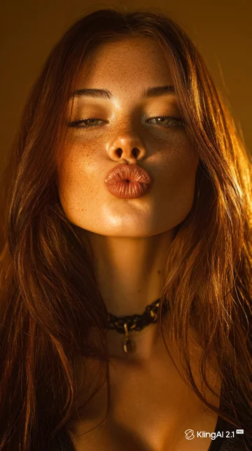 A Beautiful Girl With Freckles And Long Hair In Warm Lighting | AI Video