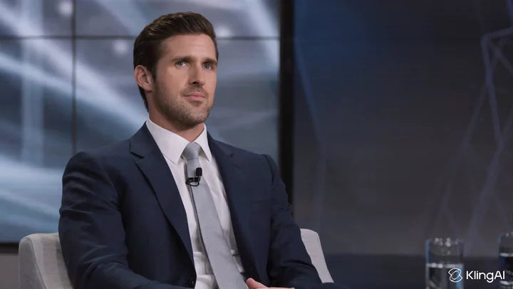 Cute Tv Presenter In Professional Suit Speaking On Stage | AI Video